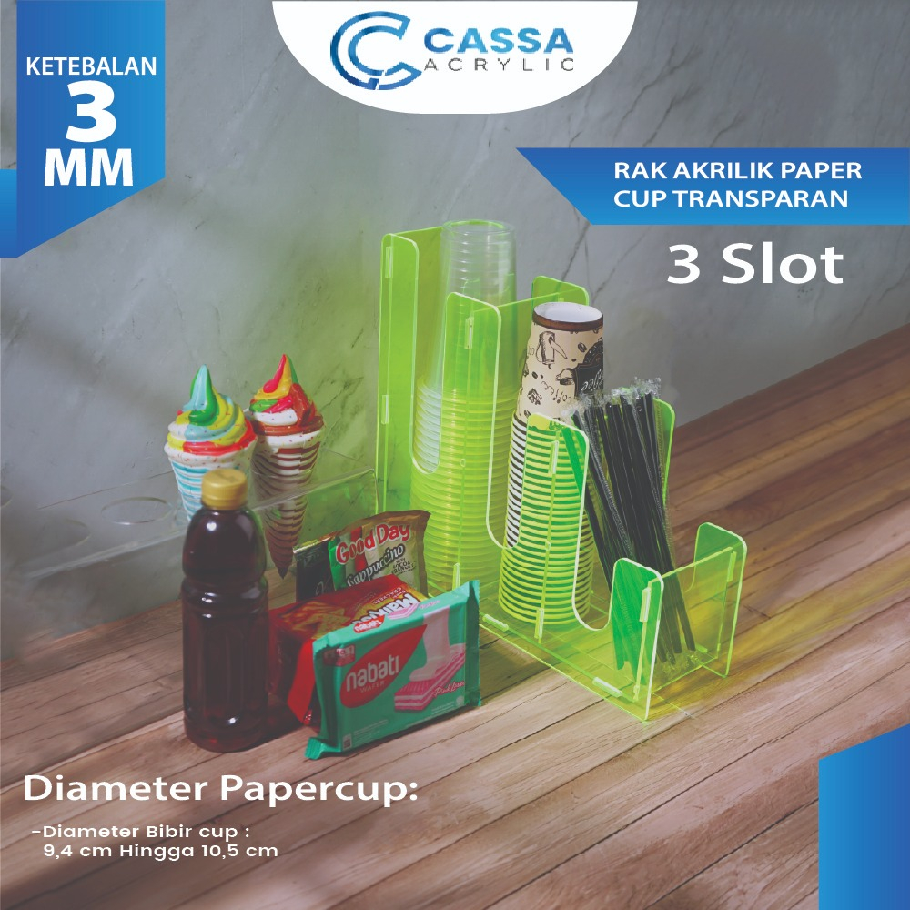 Jual Rak Cup Holder Dispenser Paper Cup Organizer Transparan 3 Slot ...
