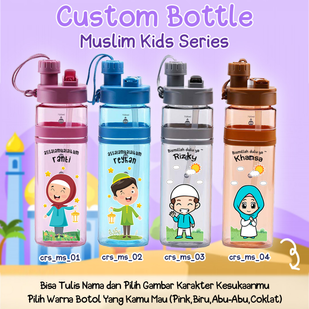 Jual BOTOL MINUM CUSTOM - Botol 2 In 1 - Teguk & Sedot - DESAIN KARTUN TEMA MUSLIM KIDS | Shopee ...