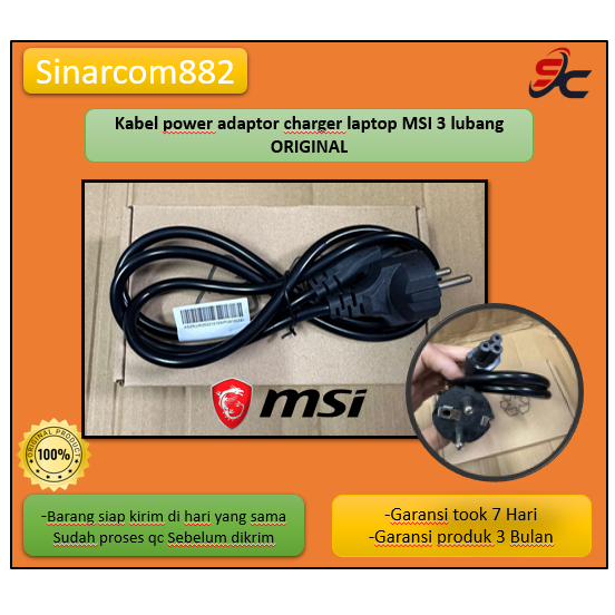 Jual Kabel power adaptor charger laptop MSI 3 lubang ORIGINAL | Shopee Indonesia