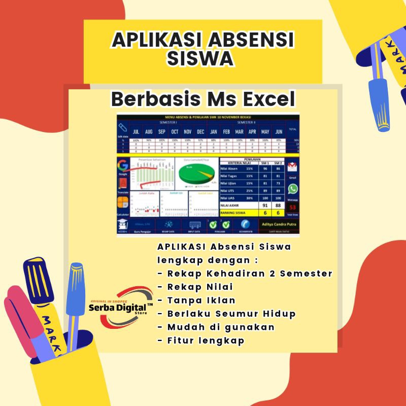 Jual Aplikasi Berbasis Excel Absen Peserta didik dan nilai || Cocok ...
