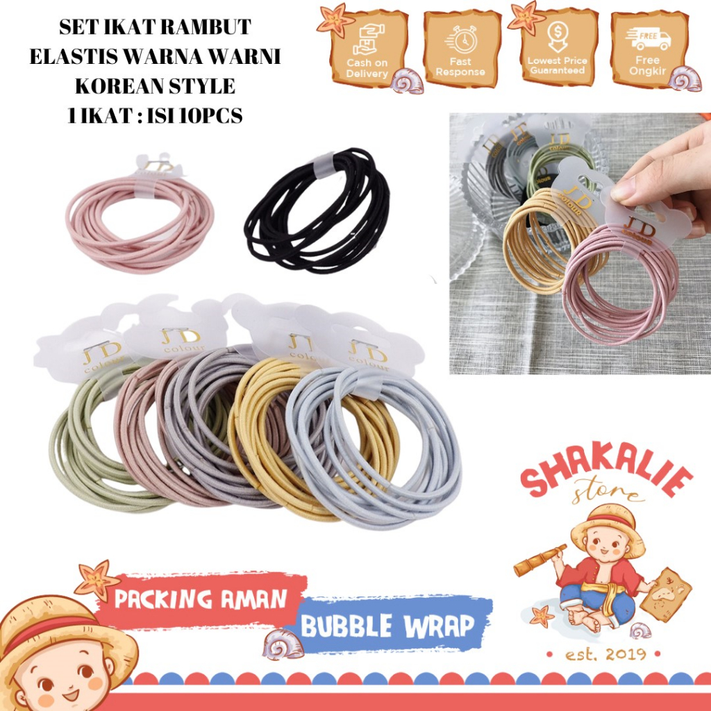 Jual Set Ikat Rambut Wanita Elastis Warna Warni Korean Style isi 10PCS ...