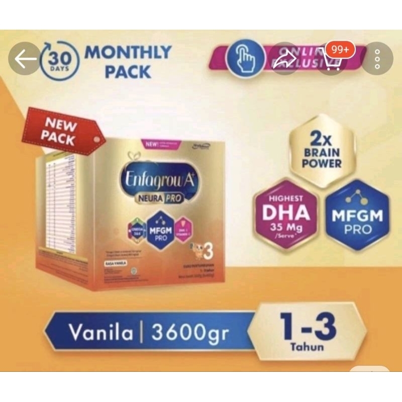 Jual Enfagrow A+3 Neura pro 3600g vanilla | Shopee Indonesia