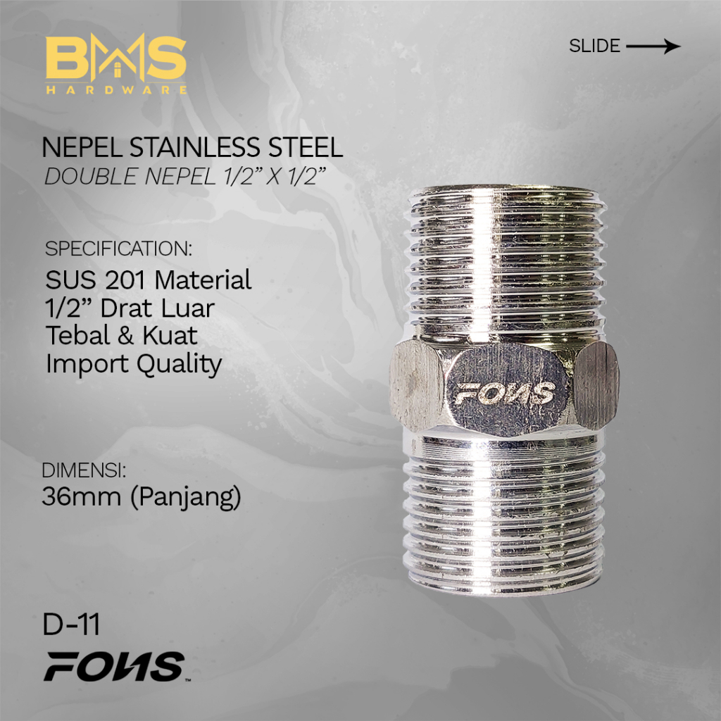 Jual (6 PCS) Double Nepel Stainless Steel 1/2" x 1/2" Sock Drat Luar ...