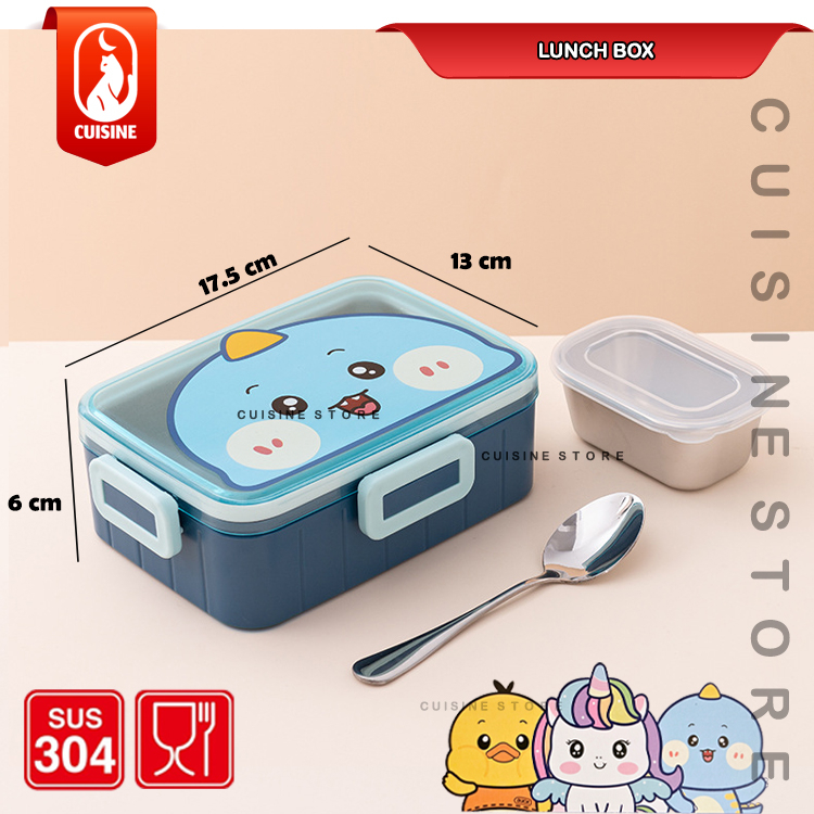 Jual LUNCH BOX SET Anak Sekolah Stainless 304 Sekat 3 dan 4 Kotak Makan Bekal Motif Bebek Dino ...
