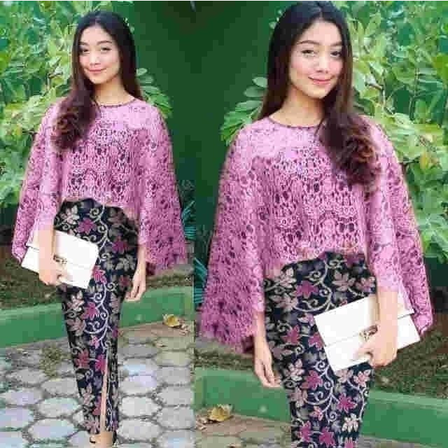 Jual Kebaya Kutu Baru Modern Cape Brokat Gliter Lengan Batwing Tangan ...