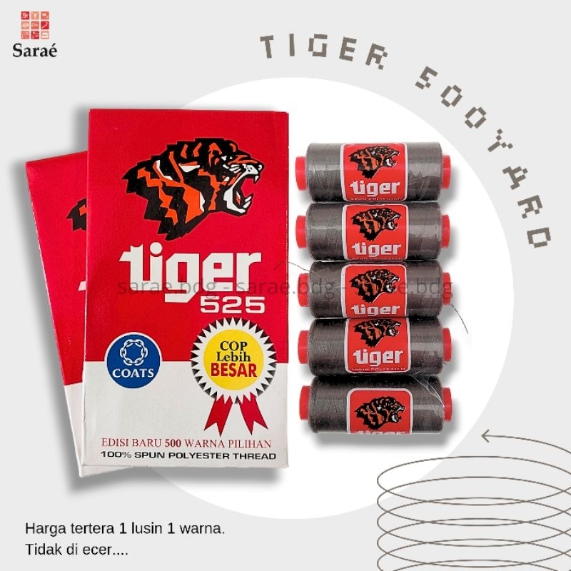 Jual Benang Jahit Tiger 525/Benang Jahit Katun 500 yard (1 LUSIN 1 ...