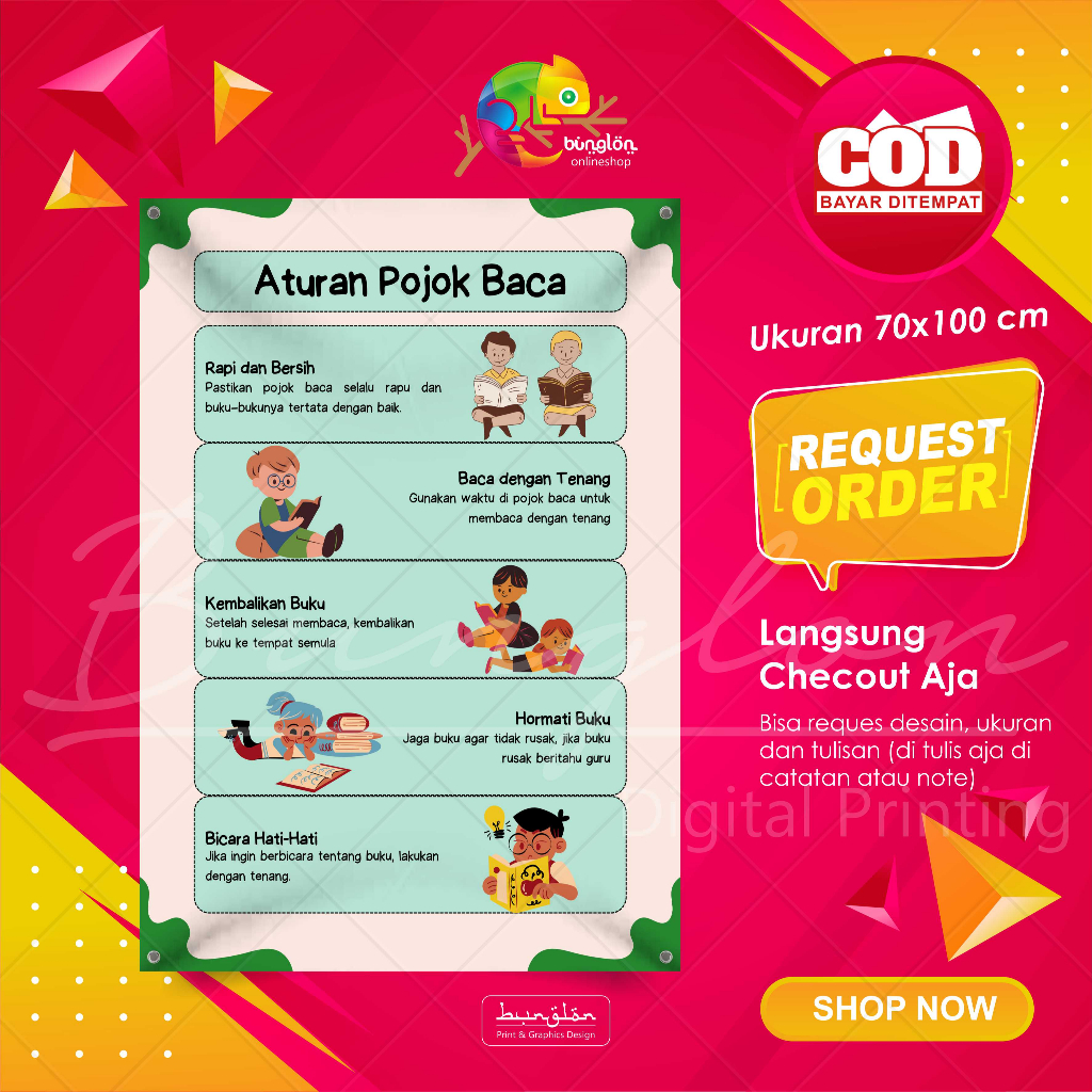 Jual Size 70x100 CM Spanduk Banner Edukasi Aturan Pojok Baca | Shopee ...