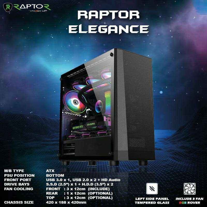 Jual Casing PC Gaming RAPTOR ELEGANCE include 3 FAN RGB ROVER | Shopee ...