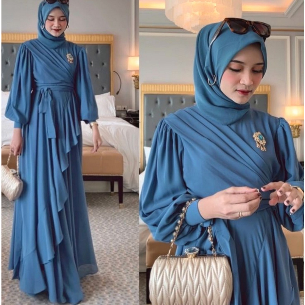 Jual Gamis Formal Kondangan Warna Biru Blue Polos Cantik Simpel M L XL ...