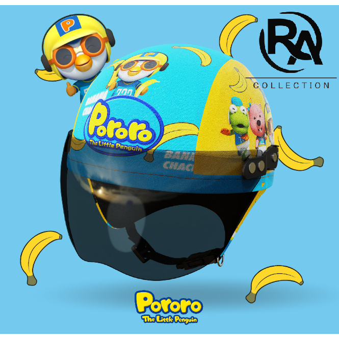 Jual Helm Anak Retro Pororo Banana Kuning Biru LED Bisa Menyala Abangku ...