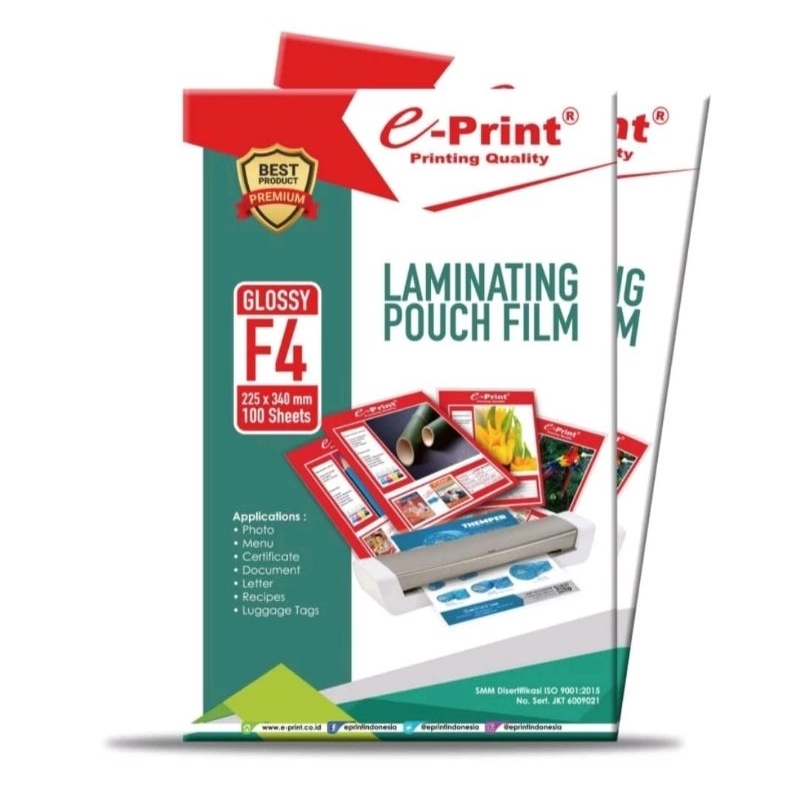 Jual Plastik Laminating FOLIO E-Print Laminating Pouch F4 HIJAU ...