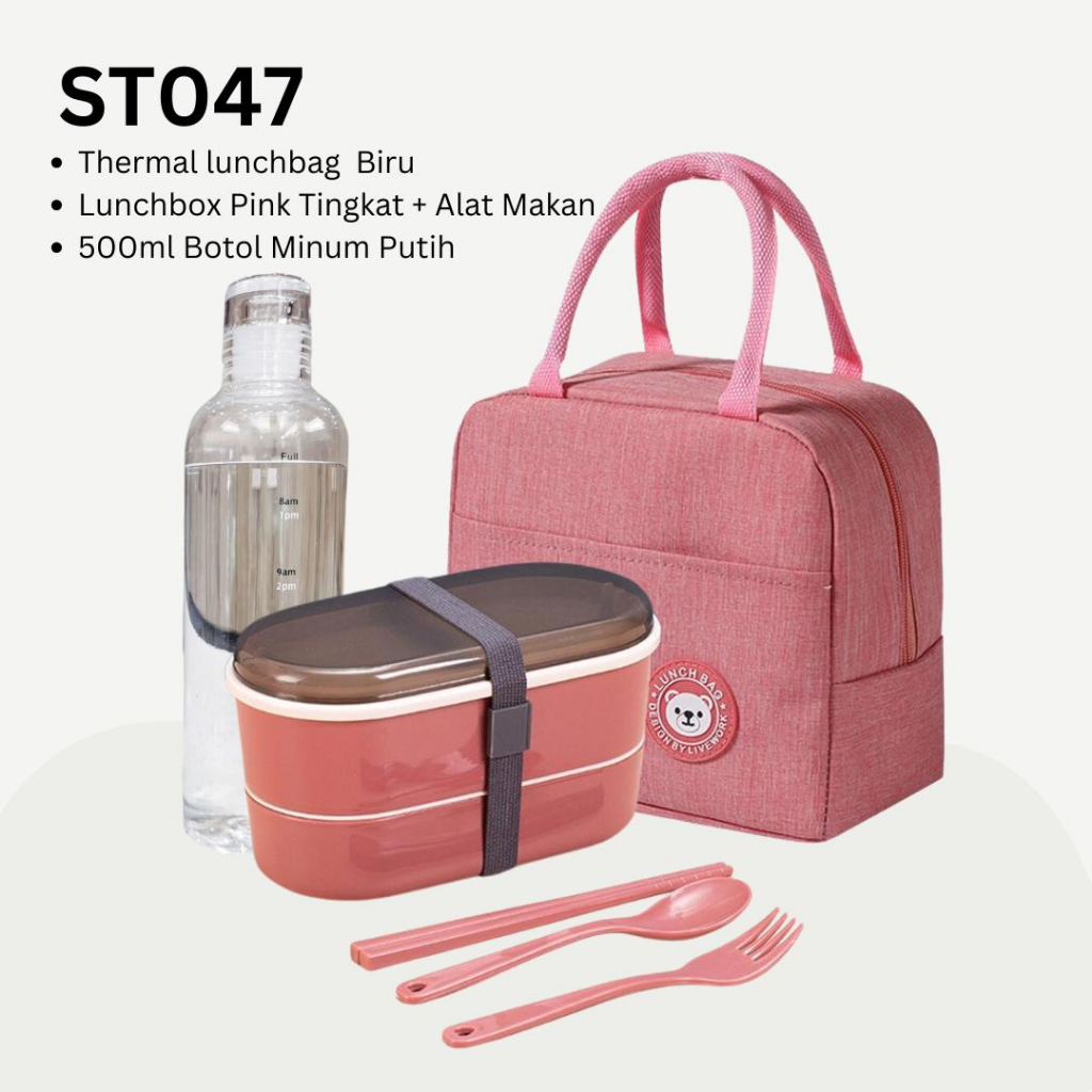 Jual Set Kotak Makan Rantang Tingkat Layer + Tas Lunchbag Thermal Tahan Panas Lunchbox + Botol ...