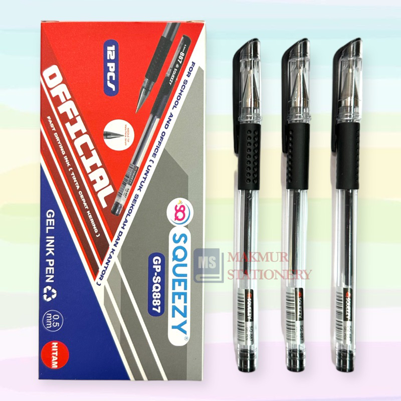 Jual Pulpen / Ballpoint / Pen Gel Squeezy SQ 887 (12 Pcs) | Shopee ...