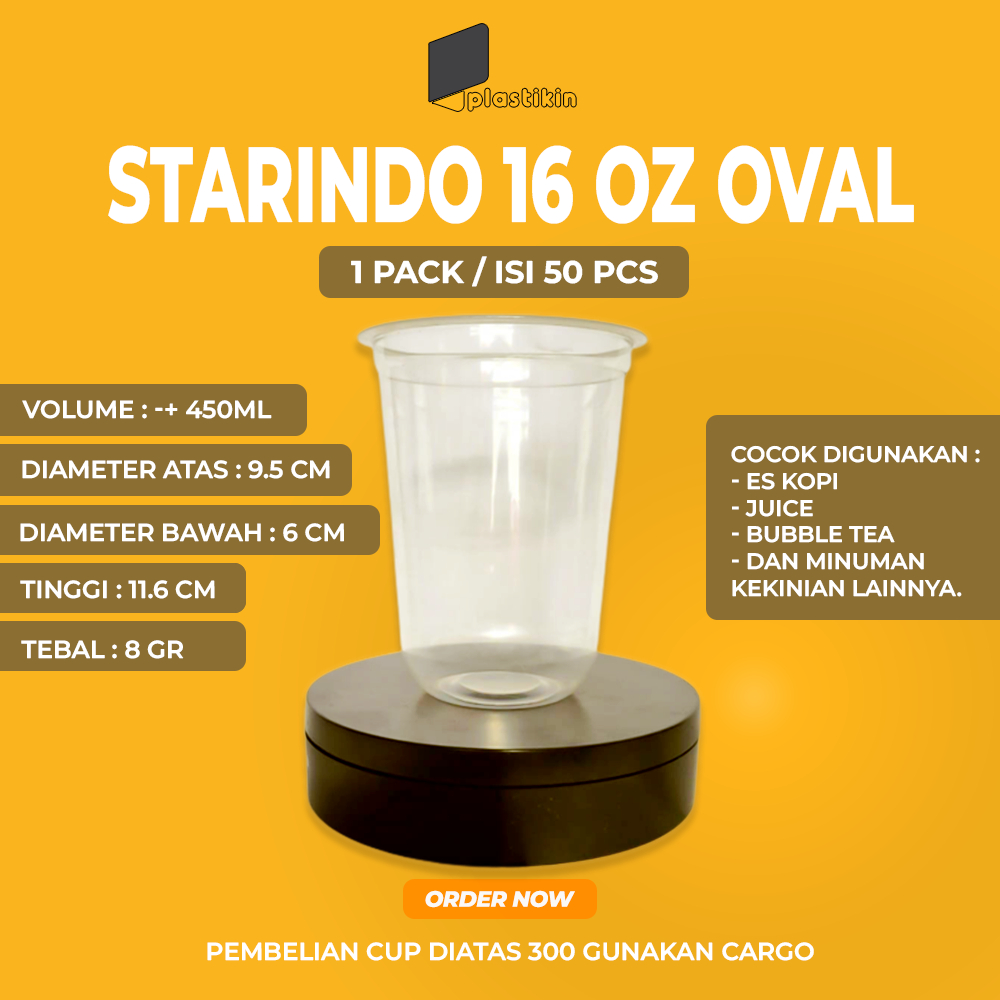 Jual Gelas plastik oval 16 oz 8gr / Starindo 16 oz Oval 8gr / Cup plastik Oval bening 16oz ...