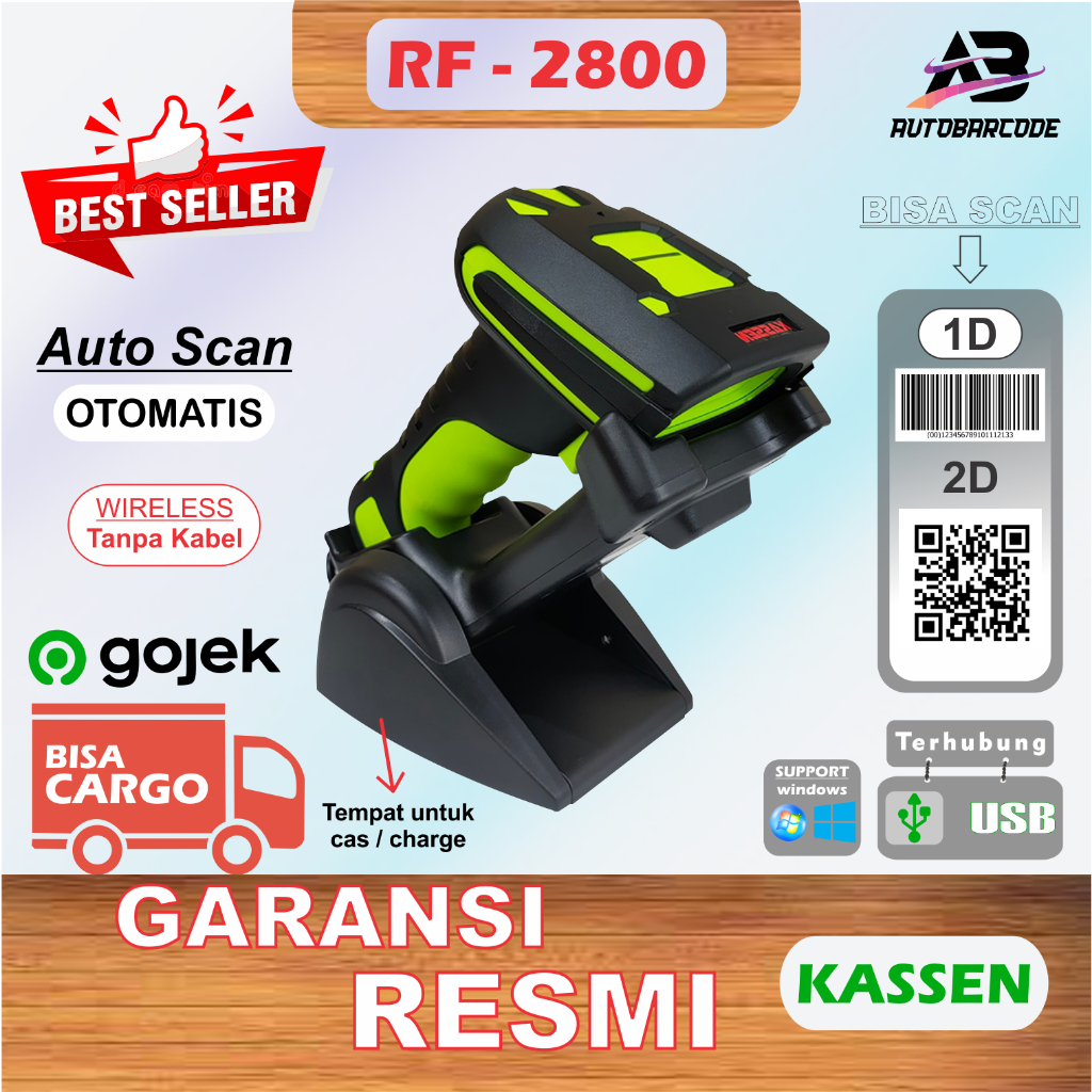 Jual Scanner Kassen RF2800 Wireless 2D Autoscan Qris Barcode 1D QRcode ...