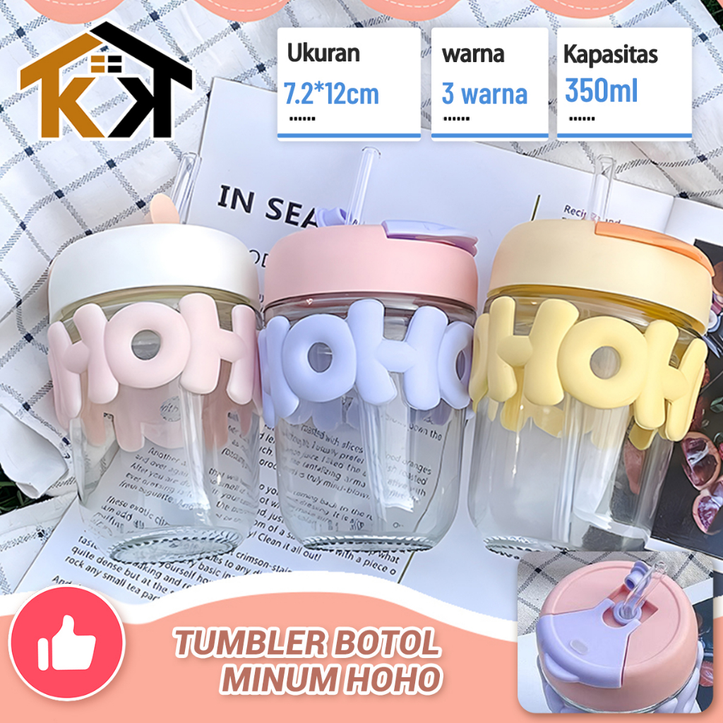 Jual (KK) Botol Minum Bening HOHO 350ML + Sedotan Anti Bocor / Gelas Minum Transparan Motif Lucu ...