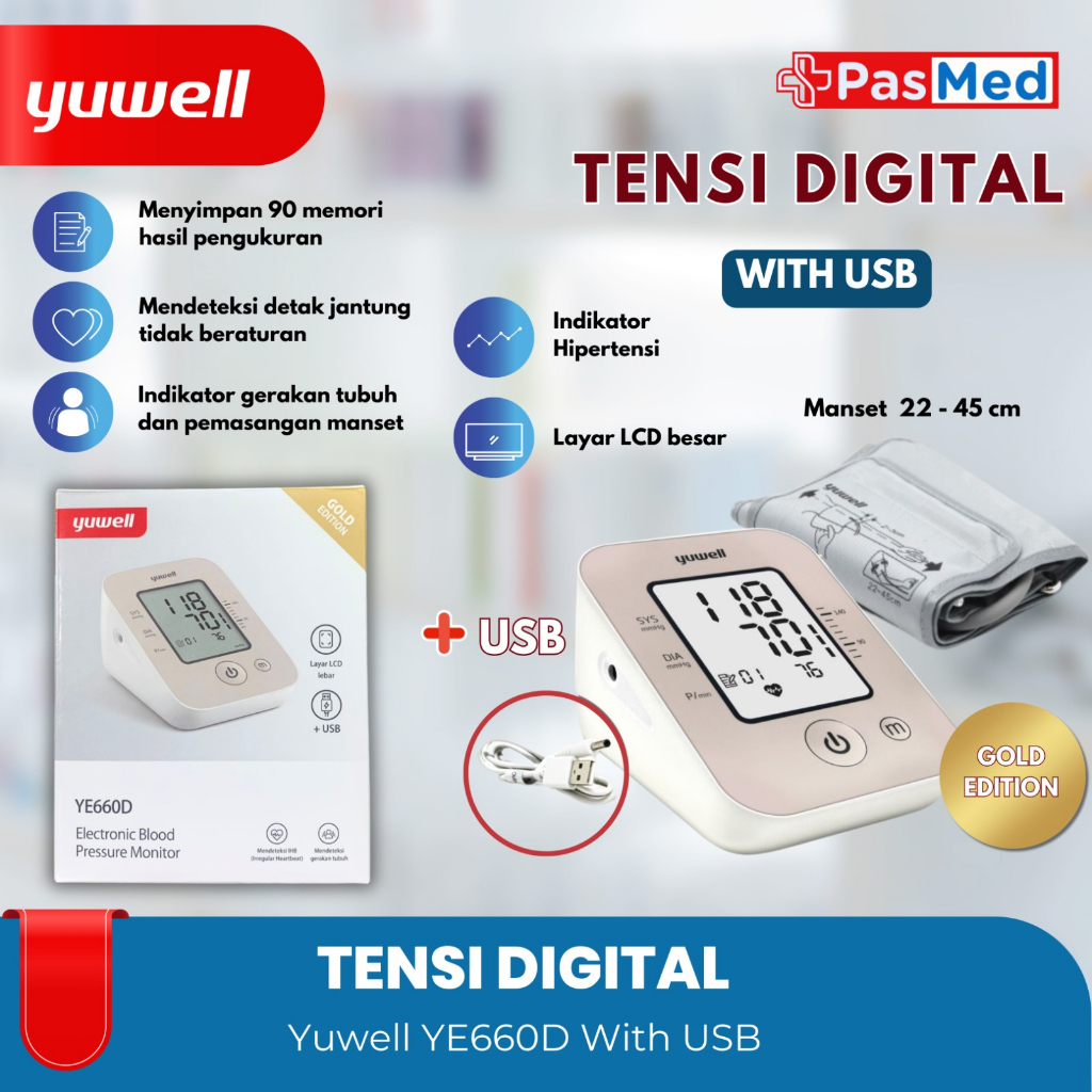 Jual PASMED | YUWELL - Tensimeter Digital YE660D | Blood Preasure ...