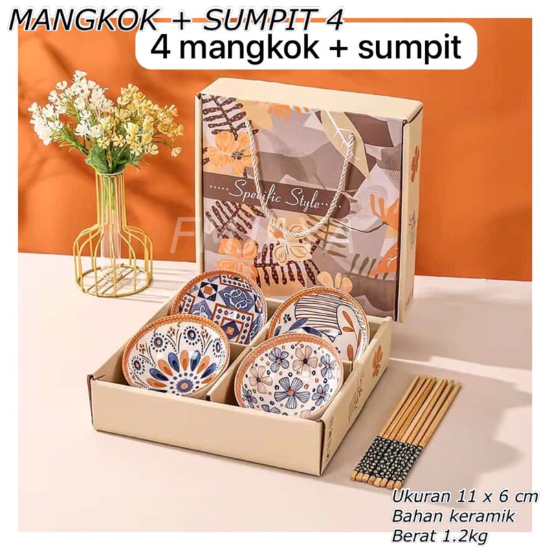 Jual MANGKOK + SUMPIT 4 || CERAMIC BOWL SET || HAMPERS MANGKOK KERAMIK SET JAPANESE | Shopee ...