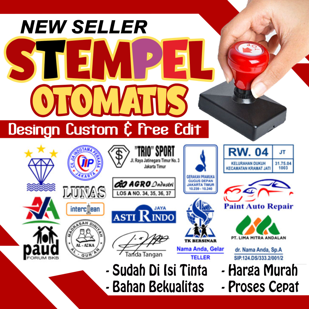 Jual Stempel Warna Otomatis Design Custom /Sedia Ukuran kecil,Standar,Besar | Shopee Indonesia