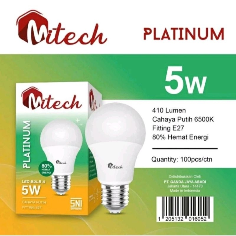 Jual Lampu LED Mitech Platinum A Bulb SNI 5 watt 7 watt 9 watt 12 watt ...