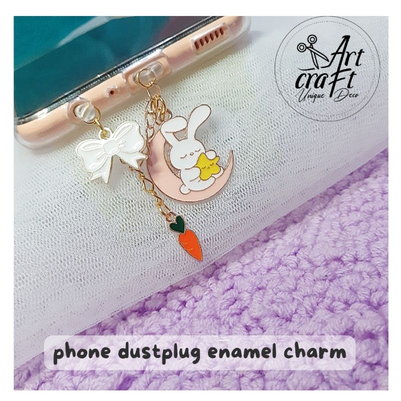Jual plug dust charm enamel handphone kelinci bulan pink pita putih ...