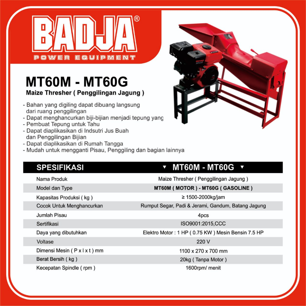 Jual Mesin Pemipil Jagung Badja Mt60G Dudukan Engine / Maizhe Corn ...