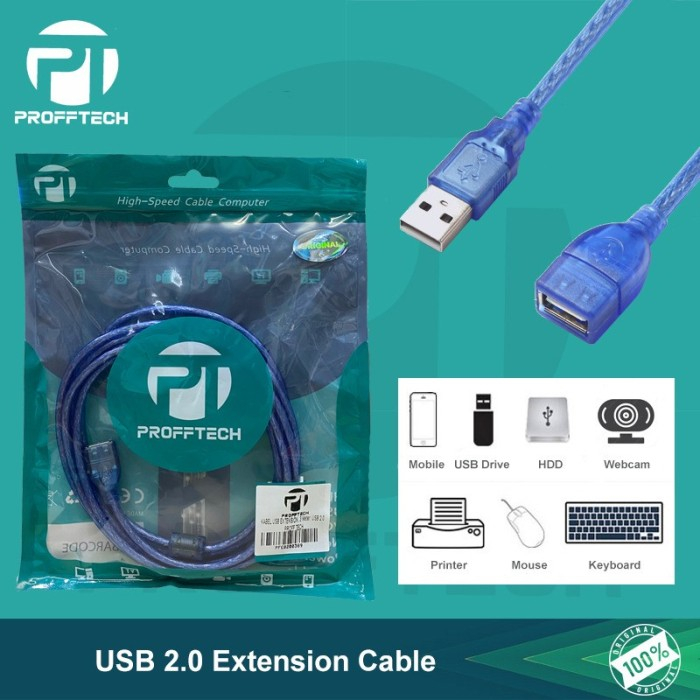 Jual Kabel USB Extension 2.0 Male to Female 1.5m 3m 5 meter PROFFTECH ...