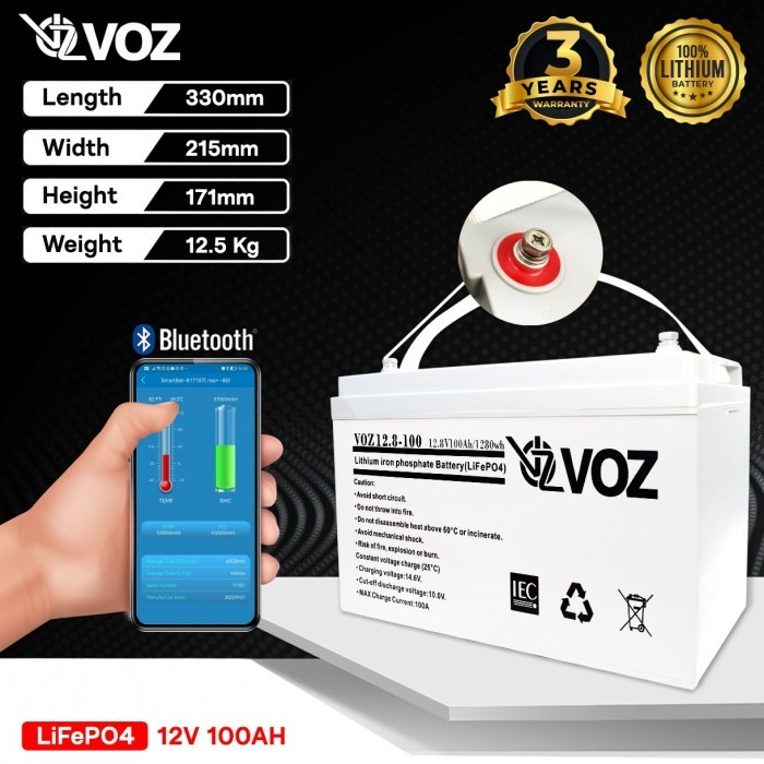 Jual Baterai Aki lithium lifepo4 12V 12.8V 100A 100Ah VOZ | Shopee ...
