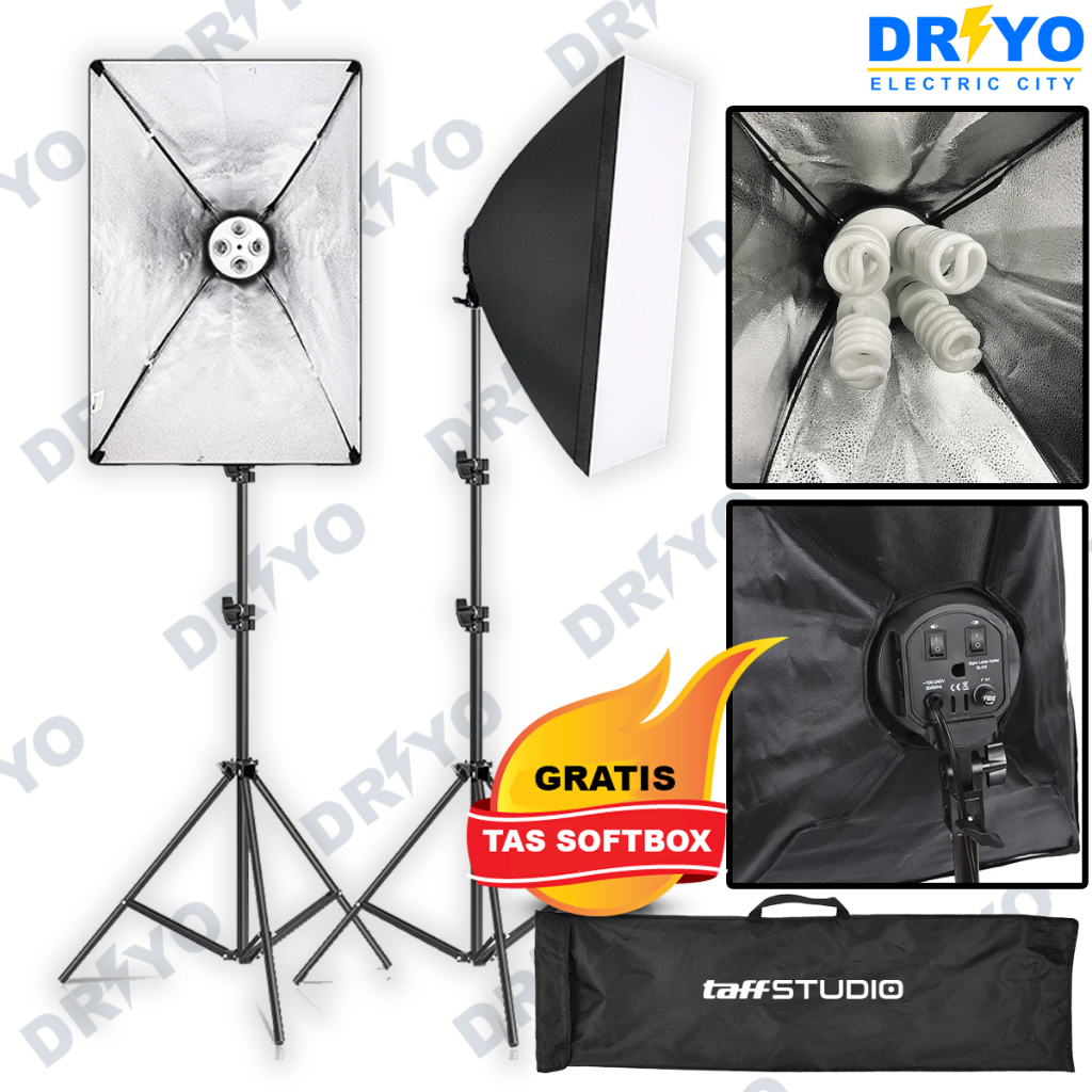 Jual 1 SET SOFTBOX 4 Soket 50x70cm + Light Stand 2M Soft box 4 Socket ...
