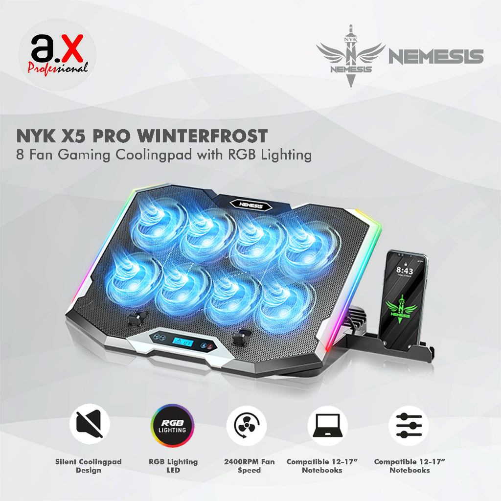Jual Coolingpad Gaming NYK Nemesis X5 Pro Winterfrost 8 Fan RGB ...
