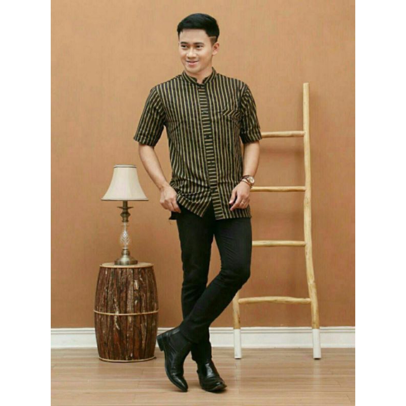Jual Baju Lurik Lengan Pendek/Kemeja Lurik/Baju Adat Jawa Tradisional/Kemeja Salur/Kemeja Tenun ...