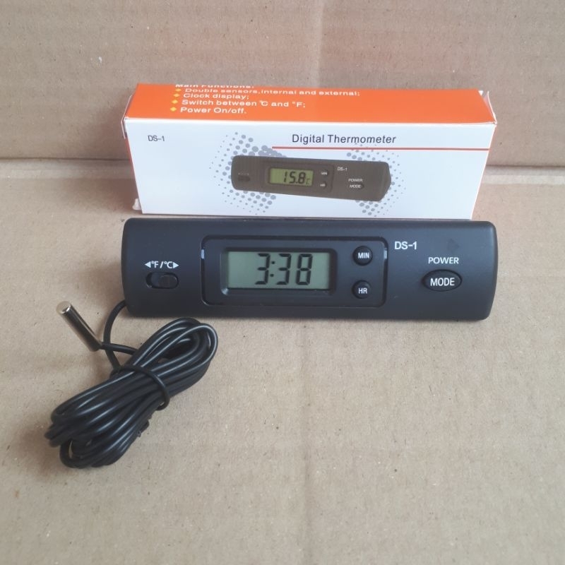Jual Thermometer jam 2 in 1 digital portable DS-1 pengukur suhu ac mobil kulkas termometer ac ...