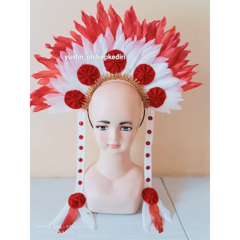 Jual Bando Indian merah putih bulu angsa asli/ Mahkota indian bulu ...