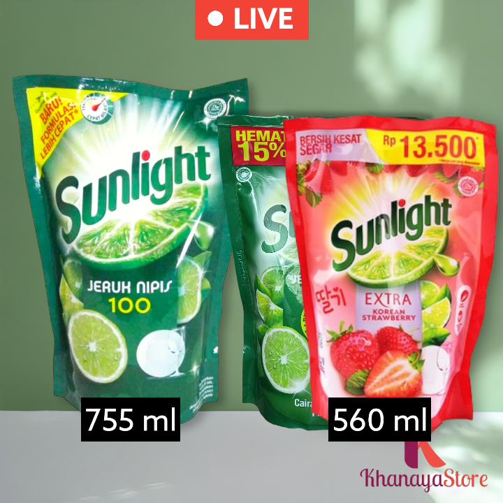 Jual Sunlight Jeruk Nipis & Korean Strawberry kemasan refill isi ulang ukuran 560 ml 755 ml ...