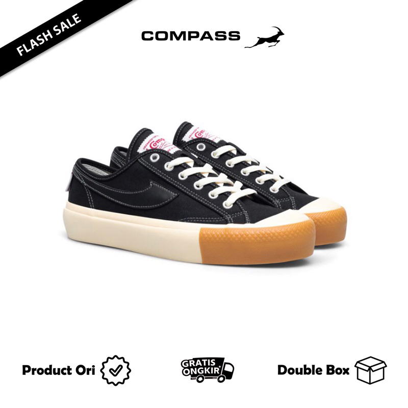 Jual [ORIGINAL NEW] SEPATU COMPASS GAZELLE LOW BLACK GUM | Shopee Indonesia