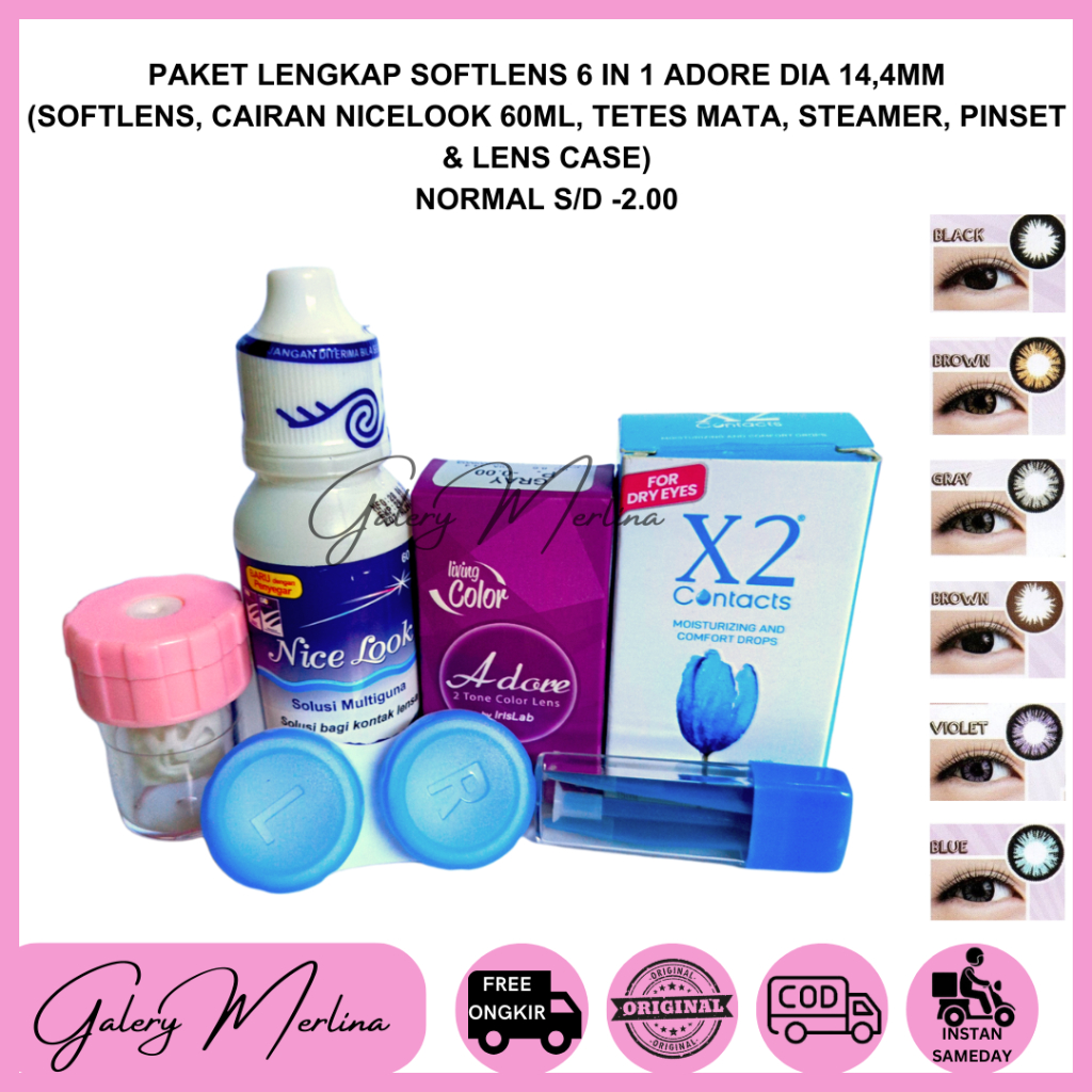 Jual PAKET SOFTLENS 6IN1 ADORE 1 TONE & 2 TONE DIA 14,4 mm NORMAL MINUS ...