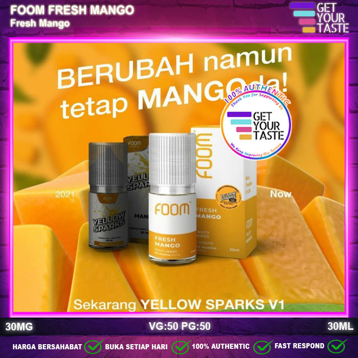 Jual Liquid FOOM Fresh Mango Yellow Sparks Salt Nic 30ML Saltnic Pods ...