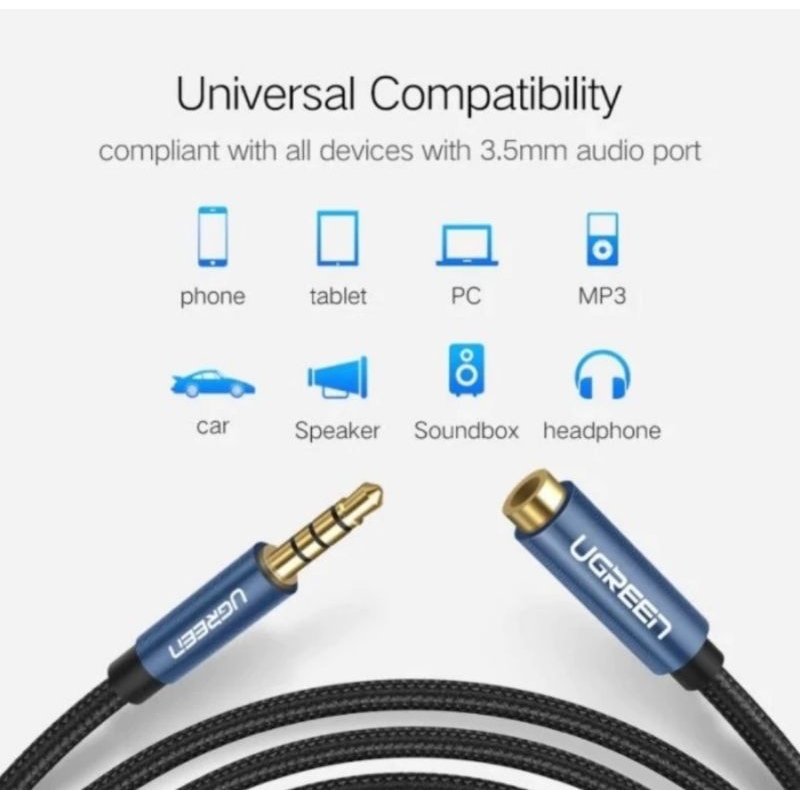 Jual Kabel AUDIO UGREEN 40673 3.5mm male to female to 3.5mm Extension ...