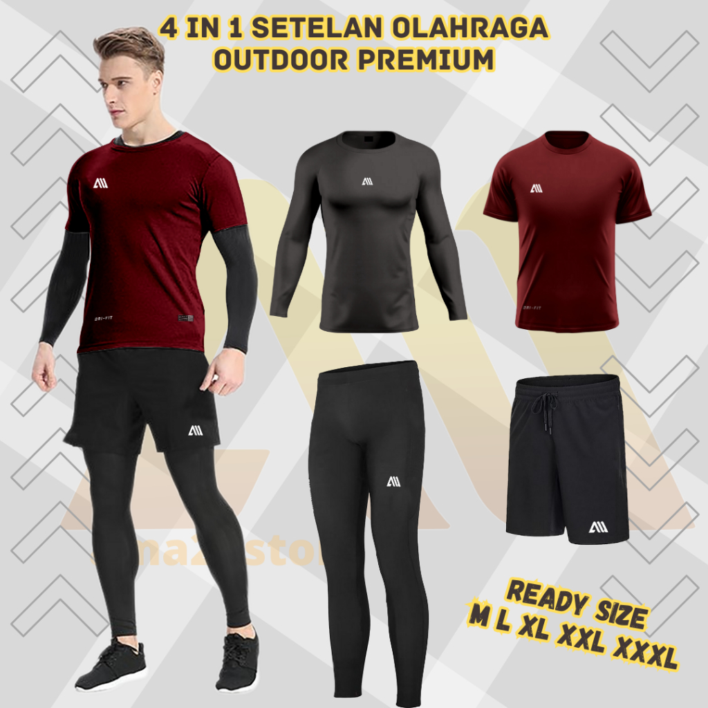 Jual [ 4 in 1] Full Set Stelan Olahraga Pria Premium Manset Baju Futsal ...