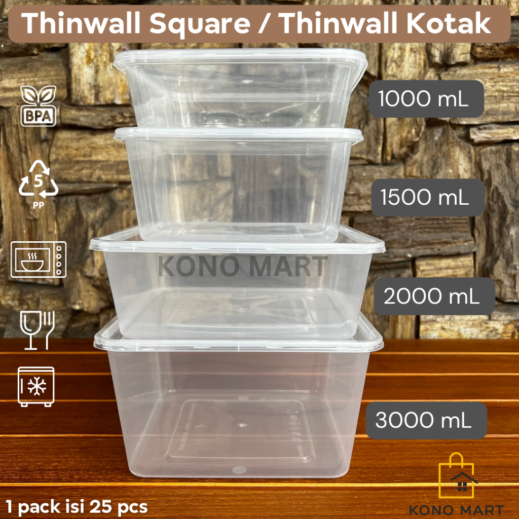 Jual [ISI 25 PCS] Thinwall Merk Victory Square 2000ml 2400ml 3000ml / Kotak Makan Plastik ...