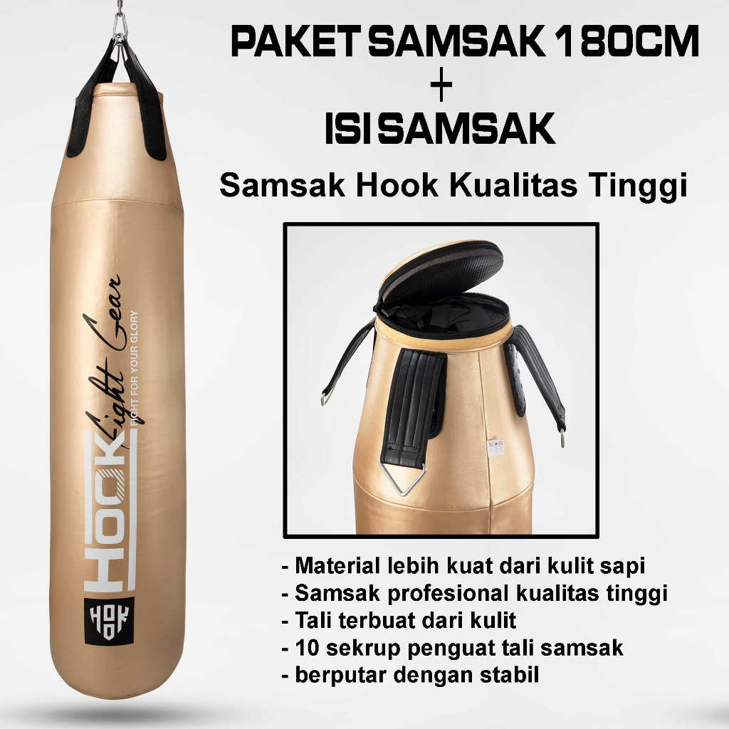 Jual Samsak Gantung 180cm Hook + isi Kain Perca Sansak Tinju Muay Thai ...
