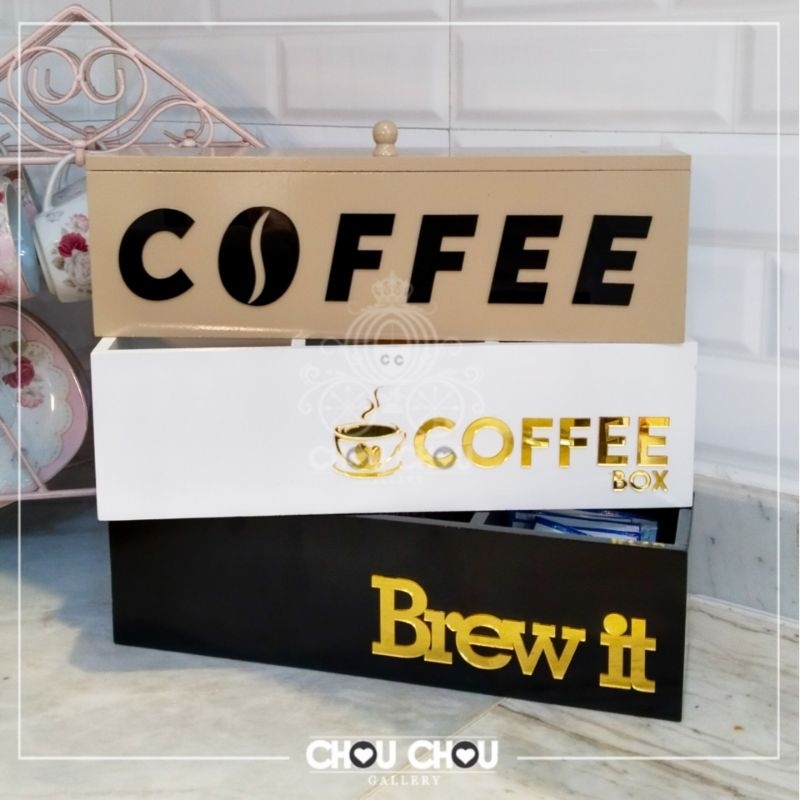 Jual Coffee Box / Coffe Storage wood organizer / Tempat Kopi Sachet ...