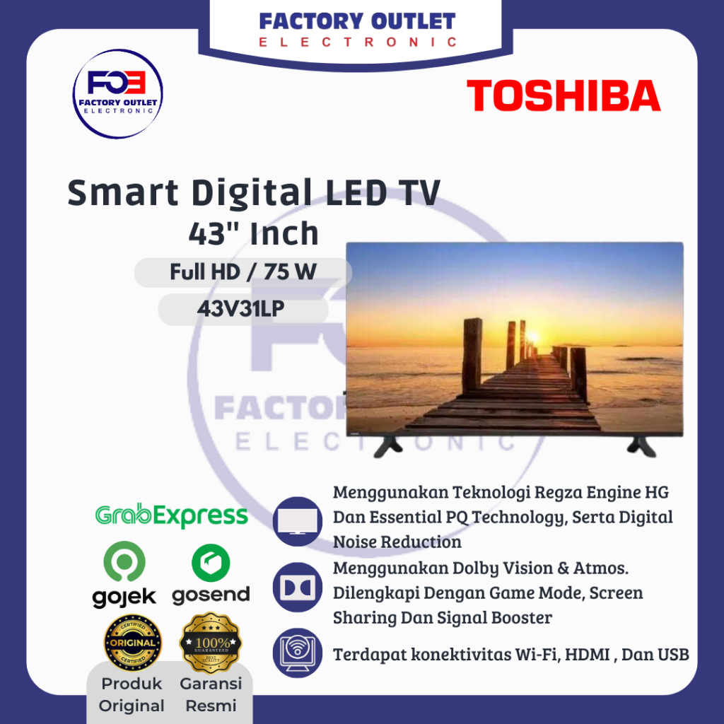 Jual TOSHIBA 43V31LP 43" Inch Smart Digital LED TV Regza Engine FHD ...