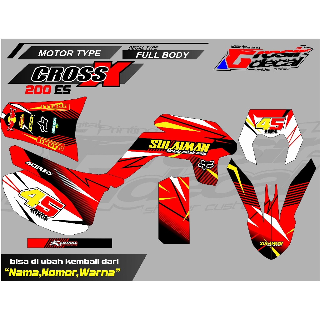 Jual Sticker Decal Viar Cross X 200 ES Merah Full Body Free Custom ...