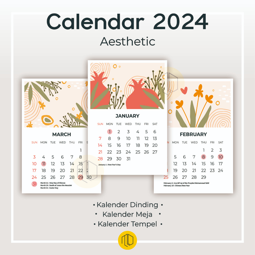 Jual Kalender Dinding Aesthetic 2024 / Kalender Meja Aesthetic 2024 ...