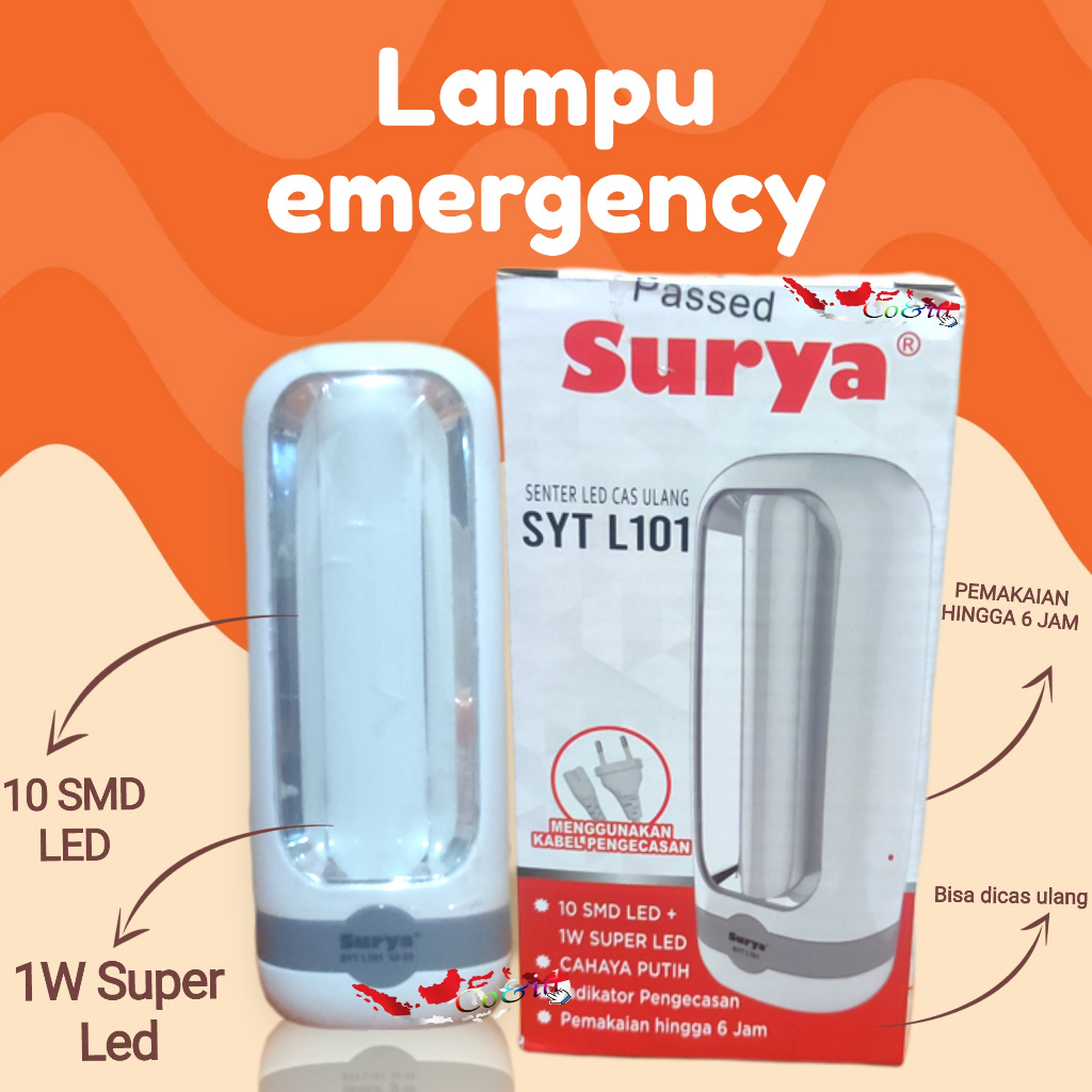 Jual Lampu Emergency Surya & Senter emergency LED 10SMD +1W Super LED ...