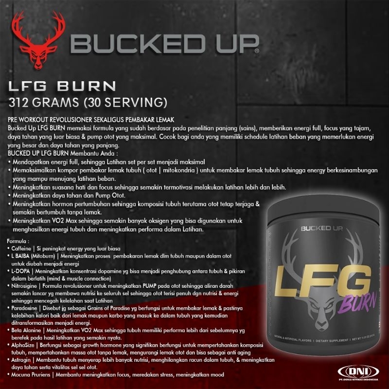 Jual BUCKED UP LFG BURN PREWORKOUT PRE WORKOUT + FAT BURNER 312 GRAM ( 30 SERV ) | Shopee Indonesia