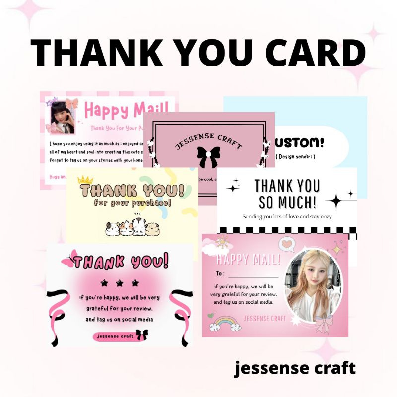 Jual (10pcs) THANK YOU CARD CUSTOM 1 SISI | Shopee Indonesia