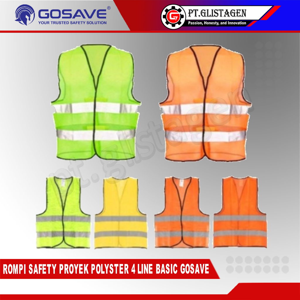 Jual GOSAVE Rompi Safety Proyek Polyster 4 Line BASIC Gosave HIJAU ...