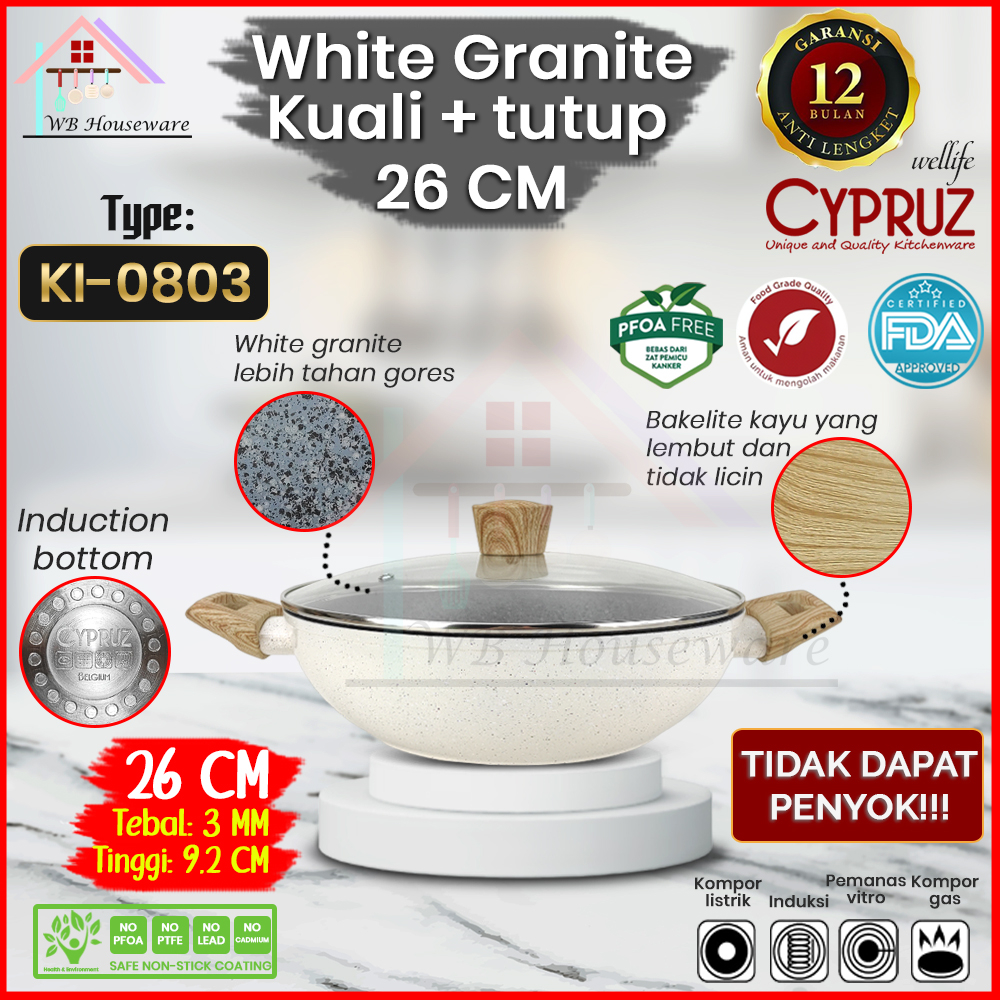 Jual CYPRUZ Wok 26cm white granite series anti lengket / wajan panci masak kuali penggorengan ...